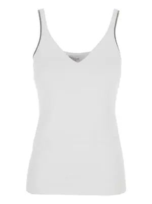 Brunello Cucinelli Monile-trimmed V-neck Tank Top - White