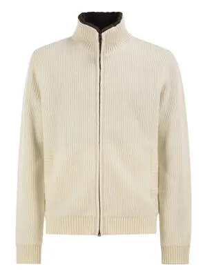 Herno Pure Wool Knit Jacket With Faux Fur Lining - Cream