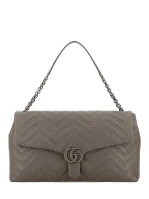 Gucci Grey Leather Maxi Gg Marmont Shoulder Bag - Gray