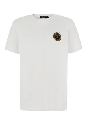 Dolce & Gabbana Crew Neck T-shirt With Logo Embroidery On The Front In Cotton For - White