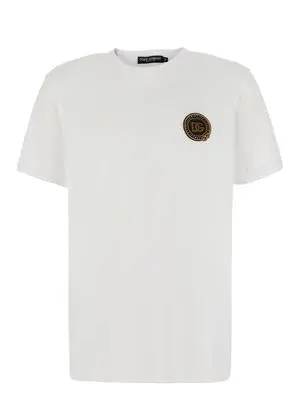 Dolce & Gabbana Crew Neck T-shirt With Logo Embroidery On The Front In Cotton For - White