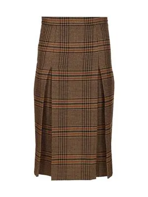 Saint Laurent Prince Of Wales Midi Skirt - Brown
