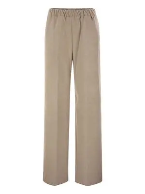 Herno Wide-leg Flannel-effect Trousers With Elasticated Waistband - Cream