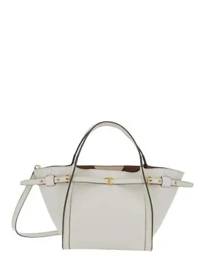 TOD'S Medium Tote Bag With T Timeless Plaque - White