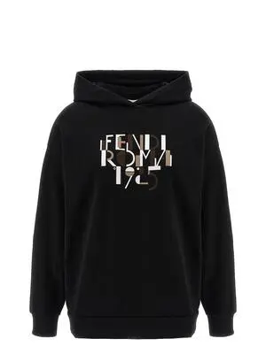 Fendi Cotton Logo Embroidered Hoodie - Black