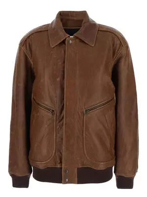 Saint Laurent Leather Bomber Jacket - Multicolor