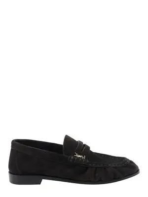 Saint Laurent Le Loafer Suede Loafers With Monogram - Brown