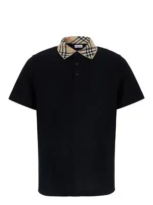 Burberry Burberry Men 'Evan' Black Polo Shirt With Check Motif Collar In Cotton For Men Multicolor