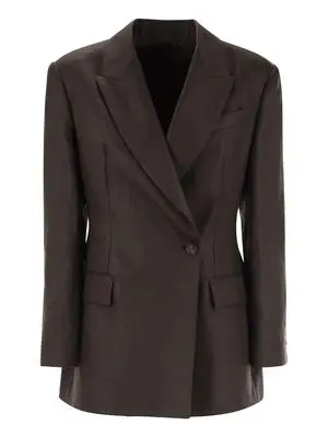 Brunello Cucinelli Shiny Linen Twill Jacket With Necklace - Brown
