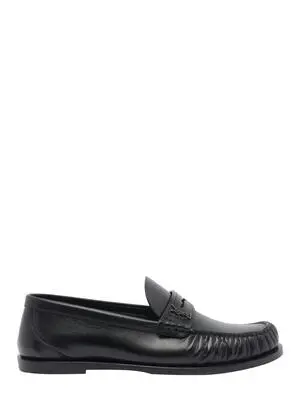 Saint Laurent Smooth Calfskin Leather Penny Loafers With Monogram - Black