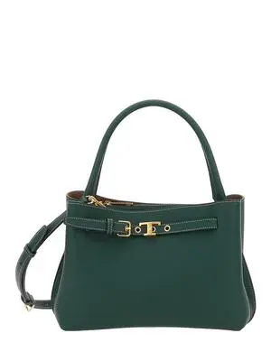 TOD'S Small 't-string' Handbag With Adjustable And Removable Shoulder Strap And Strap With Buckle On The Front In Hammered Leather For - Green