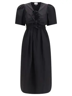 GANNI Bow-embellished Stretch Cotton Midi Dress - Black