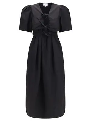 GANNI Bow-embellished Stretch Cotton Midi Dress - Black