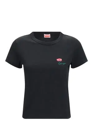 Kenzo Tulip Embroidered Cotton T-shirt - Black
