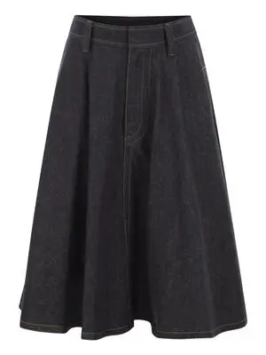 Brunello Cucinelli Denim Midi Skirt - Multicolor