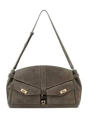 FERRAGAMO Suede Shoulder Bag - Gray
