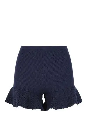 SELF-PORTRAIT Navy Viscose Blend Shorts - Blue
