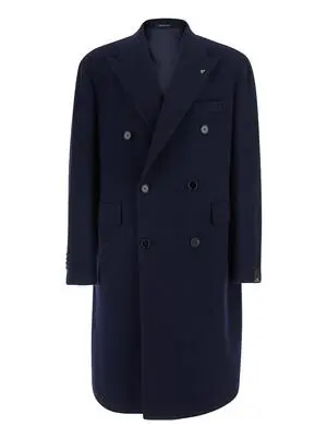 Tagliatore Blue Coat With Notched Revers And Button Front Closure In Wool - Multicolor