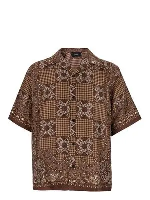 Amiri Bowling Shirt With Cuban Collar And All-over Geometric Print In Silk For - Brown