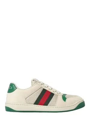 Gucci Gucci Women Screener Low-Top Leather And Mesh Sneakers Gucci With Web Stripe Cream