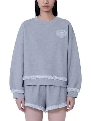 GANNI Organic Cotton Sweatshirt With Lace Details - Gray