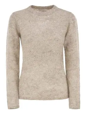 Brunello Cucinelli Crew-neck Mohair And Wool-blend Sweater With Sequins - Cream
