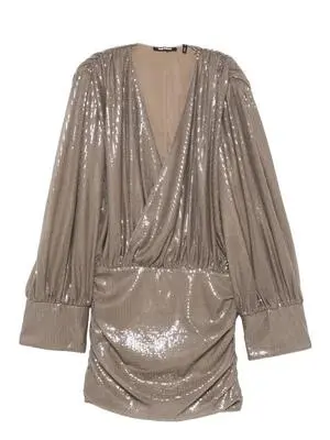 ROTATE BY BIRGER CHRISTENSEN Sequin Embellished V-neck Dress - Brown