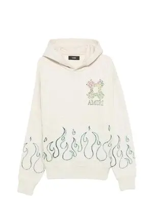 Amiri Flame Print Cotton Hoodie - Cream