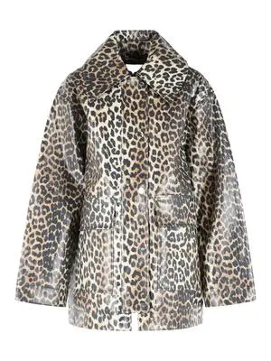GANNI GANNI Leopard Print Cotton Blend Oversized Jacket Brown