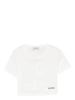 Attico Jersey Logo Print Crop Top - White