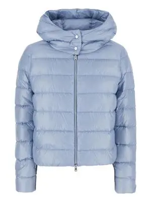 Herno Herno Women Light Blue Short Down Jacket With Hood And Metal Plate On The Back In Tech Fabric Women Multicolor