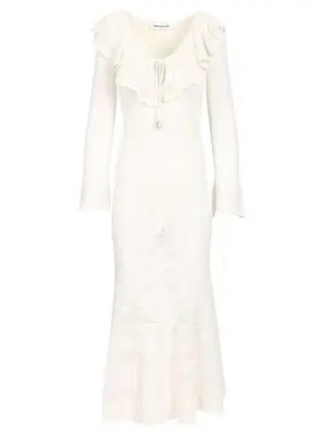 SELF-PORTRAIT Floral Crochet Midi Dress - White