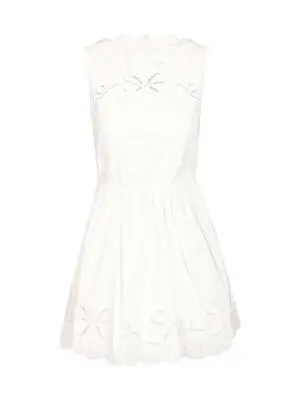 SELF-PORTRAIT Embroidered Cotton Mini Dress - White