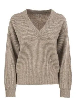 BRUNELLO CUCINELLI Brunello Cucinelli Women Ribbed Cashmere, Mohair And Wool Jumper With Luminous Yarn