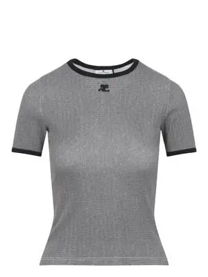 COURREGES Houndstooth Contrast T-shirt - Black