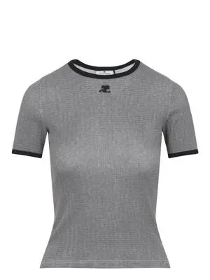 COURREGES Houndstooth Cotton Contrast T-shirt - Black