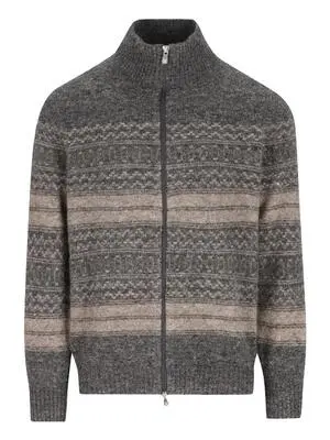 Brunello Cucinelli BRUNELLO CUCINELLI Nordic Jacquard High-Neck Cardigan Gray