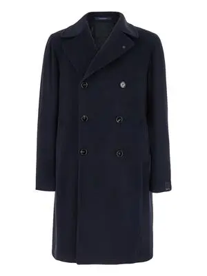 Tagliatore Blue Coat With Turned-down Collar And Button Front Closure In Wool - Multicolor