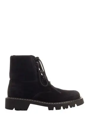 Loewe Sierra Combat Ankle Boot In Suede - Black