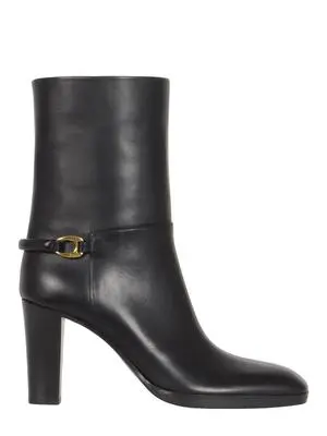 Saint Laurent Mid Calf High Heel Boots - Black