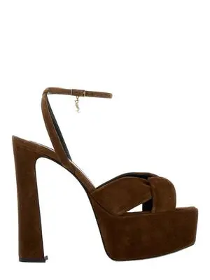 Saint Laurent Franciane Logo Suede Platform Sandals - Brown