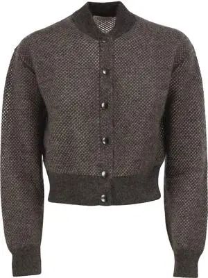 Brunello Cucinelli Openwork Mohair Cardigan With Shimmering Yarn - Brown