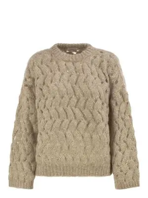 Brunello Cucinelli Openwork Mohair Sweater With Sequins - Cream