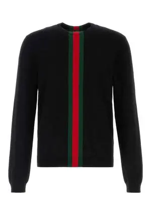 Gucci Cashmere Web-stripe Crew Neck Jumper - Black