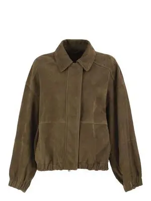 Brunello Cucinelli Suede Leather Bomber Jacket - Brown