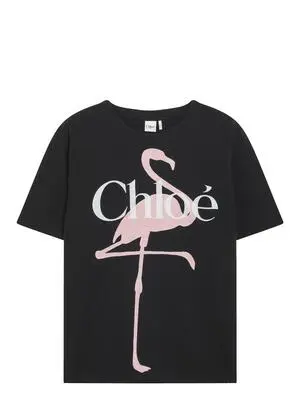 Chloé CHLOE Logo And Flamingo Print T-Shirt Black