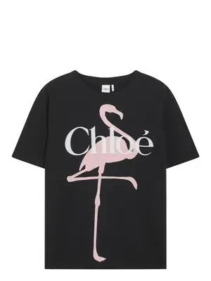 Chloé Logo And Flamingo Print T-shirt - Black