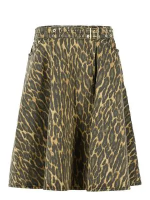 GANNI Cotton Animal Print Skirt - Brown
