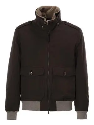 Brunello Cucinelli Padded Bomber Jacket With Shearling Collar - Brown