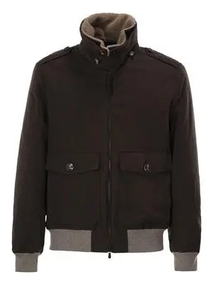 Brunello Cucinelli Padded Bomber Jacket With Shearling Collar - Brown